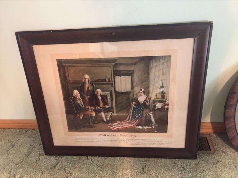 Antique Color Lithograph Birth of Our Nation's Flag 1893 - Auction Ohio