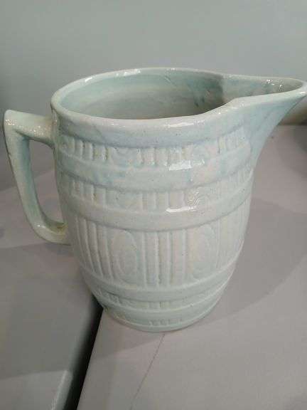 Primitive Antique Salt Glaze Stoneware Barrel Pitcher - Auction Ohio