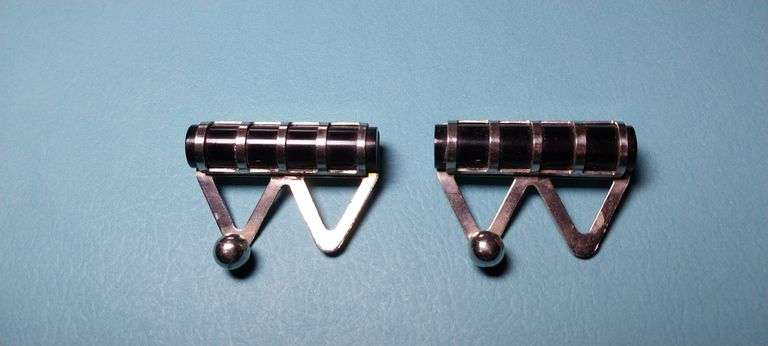 Vintage Art Deco Silver & Black Mechanical Clips – Industrial Modernist ...