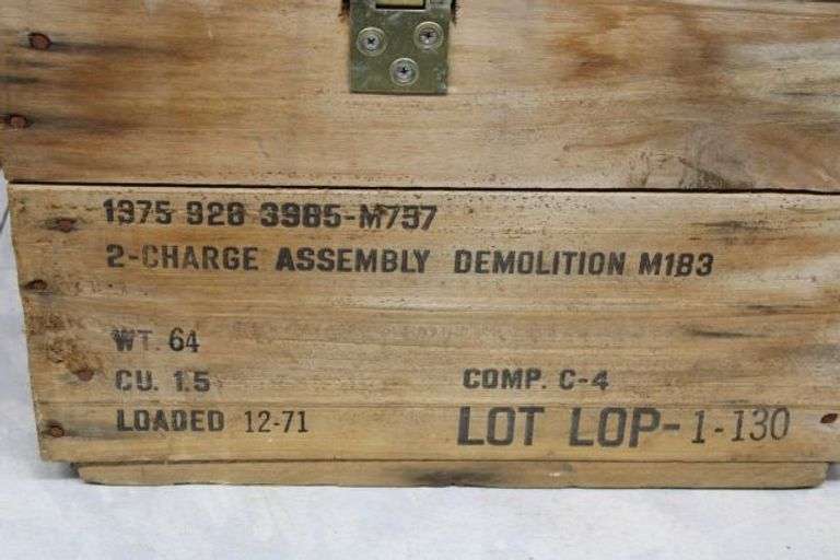 Wooden Demolition M183 Explosives Box with Rope Handles - Auction Ohio
