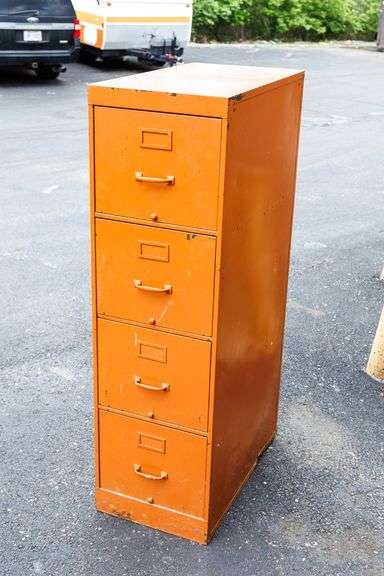 Vintage Orange Filing Cabinet - Auction Ohio