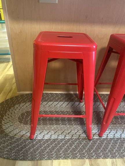 Three Red Metal Bar Stools - Auction Ohio