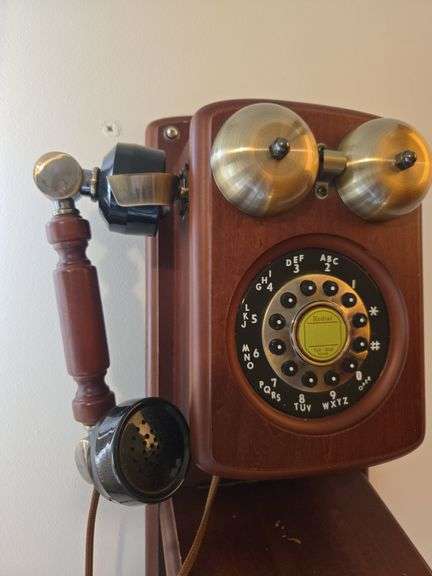 Antique repo wall mounted rotary dial phone - Auction Ohio