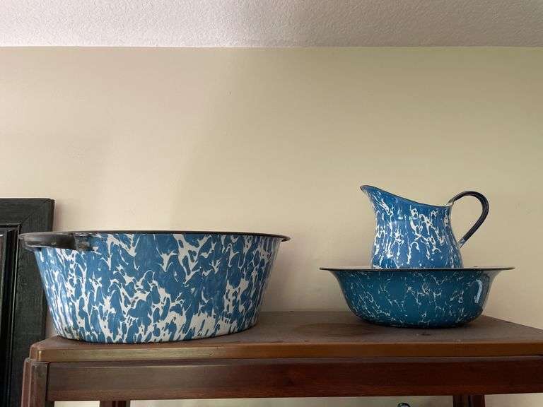 Enamel Splatterware Basin & Pitcher – 18" - Auction Ohio