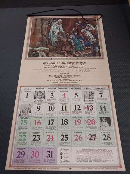 Vintage 1956 Catholic Religious Calendar – Our Lady of All Souls Church ...