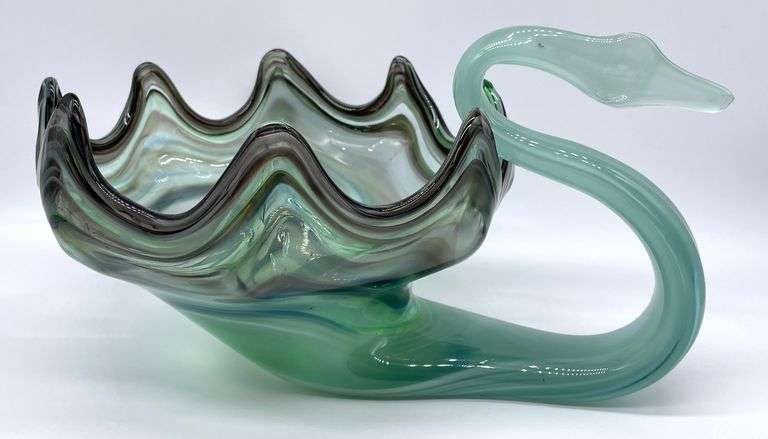 VTG Murano Green Glass Swan Bowl* - Auction Ohio