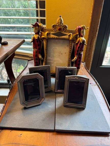 Group of Five Picture Frames Including Jester Design and Silver-Toned ...