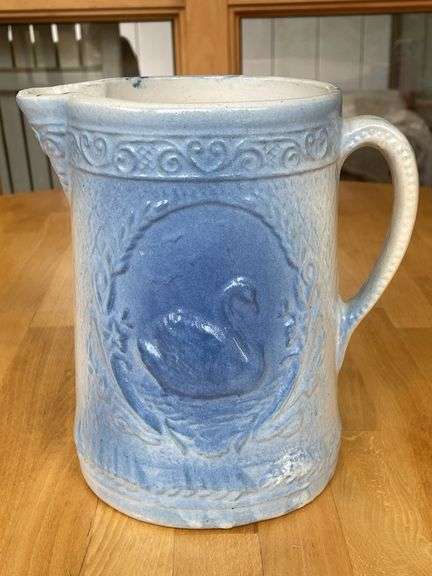 Burley Winter Swan Stoneware Pitcher – 8" H – Antique Blue Salt Glaze ...