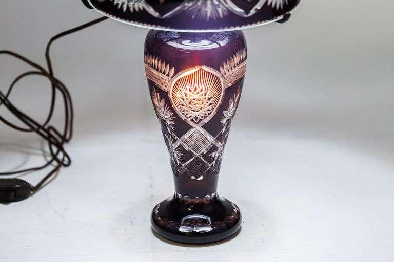 Stunning Ruby Bohemian Cut Glass Lamp- Statement Piece! - Auction Ohio