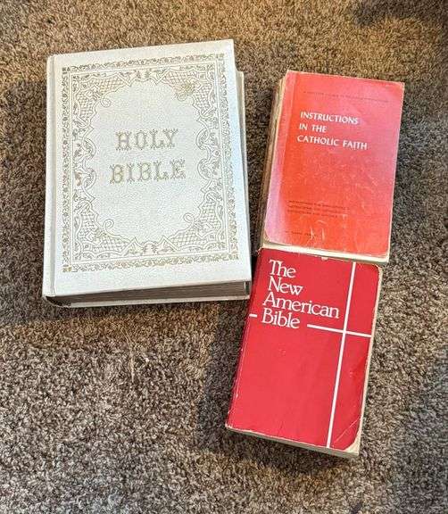 Set of Three Religious Books Including Holy Bible and Catholic Doctrine ...