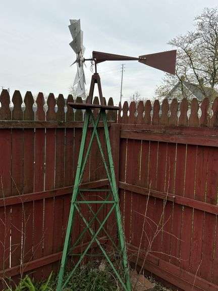 Decorative Metal Windmill with Green Base - Auction Ohio