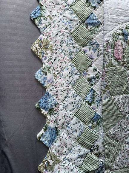 Handcrafted Patchwork Quilt with Floral and Green Checkered Patterns ...