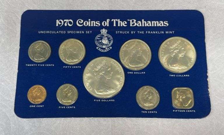 1970 Bahamas Coin Set, Uncirculated Specimen Set by The Franklin Mint ...