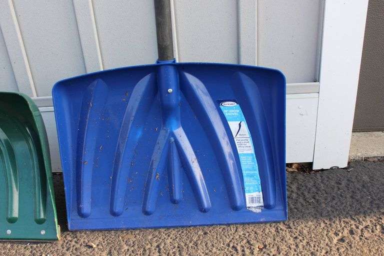 Pair of Large Plastic Snow Shovels with Metal Handles - Auction Ohio