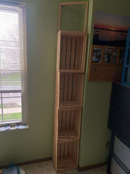 Four Wooden Crates And Hanging Chicken Wire Frame - Auction Ohio
