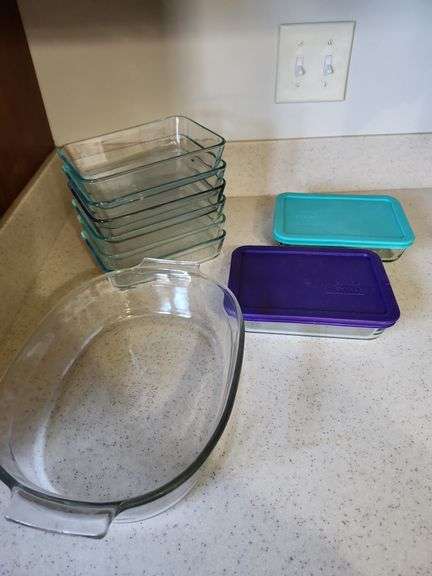 8 Pyrex 3 Cup Storage Dishes -Both Lids Cracked & 2 Qt. Baking Dish ...