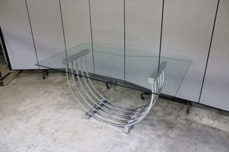 Glass-Top Table with Curved Chrome Base - Auction Ohio