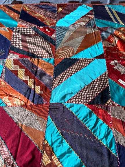 Handmade Multi-Color Patchwork Quilt With Embroidered Details - Auction ...