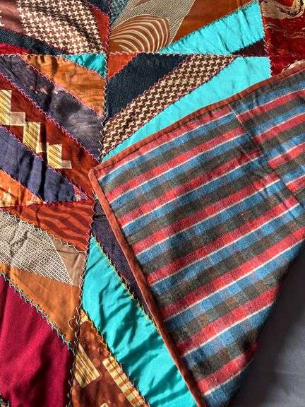 Handmade Multi-Color Patchwork Quilt With Embroidered Details - Auction ...
