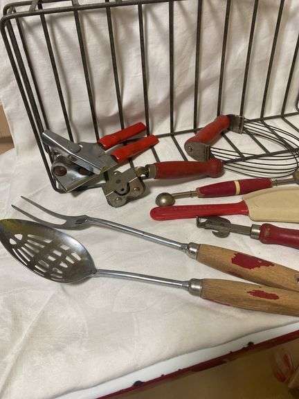 Vintage Wooden Red Handle Kitchen Utensils - Auction Ohio