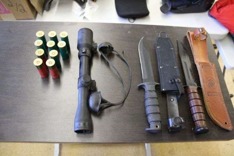 Ka-Bar, Rifle Scope, and 12 GA Shotshells - Auction Ohio