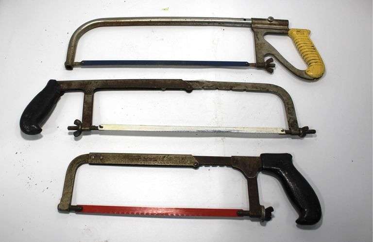 Lot of Three Vintage Metal Hacksaws with Steel Blades - Auction Ohio