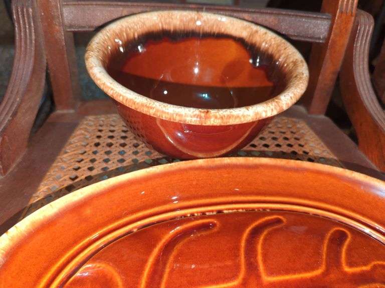 1960s Hull Pottery Brown Dripware Oval Platter and Bowl - Auction Ohio