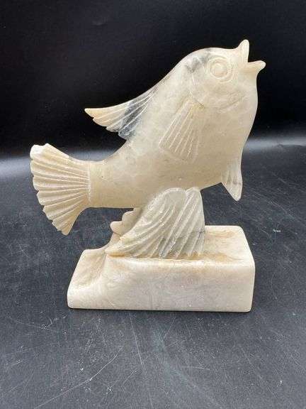 Carved Alabaster Fish Figurine on Base - Auction Ohio
