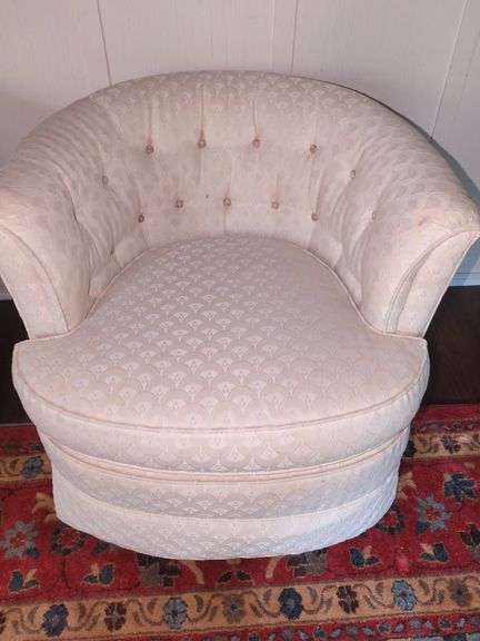 Pair of Button Tufted Swivel Barrel Chairs - Auction Ohio