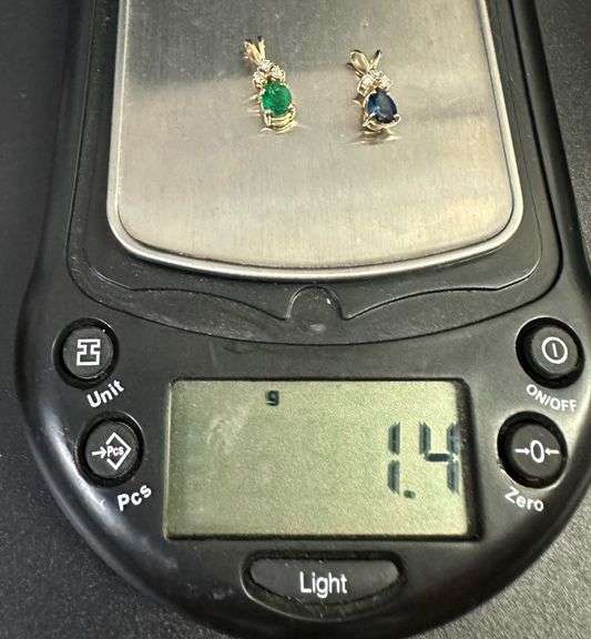 Two Tiny 14K Slides w/ Precious Stones - Auction Ohio