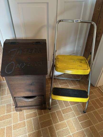 Taters & Onion Box, Step Stool, Paper Towel Holder, Wicker Magazine ...