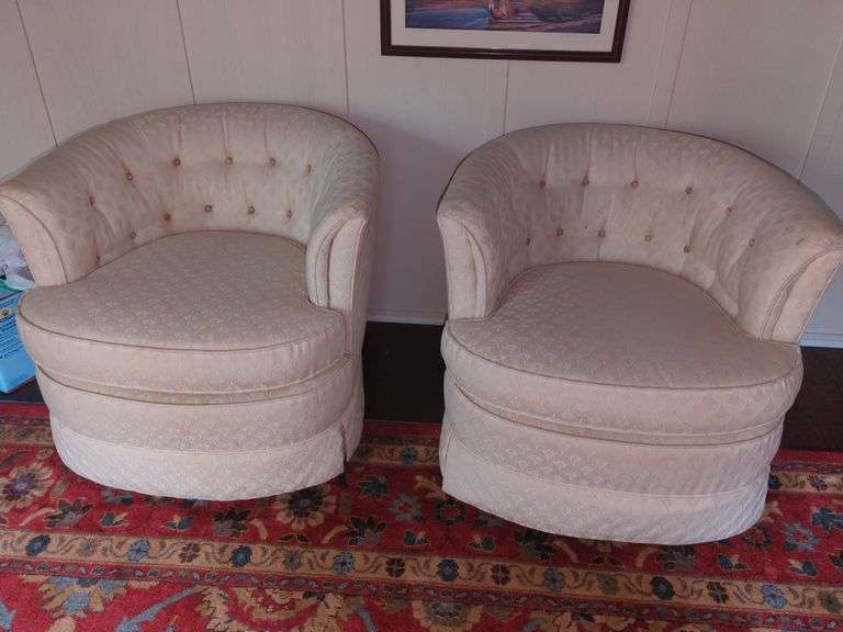 Pair of Button Tufted Swivel Barrel Chairs - Auction Ohio