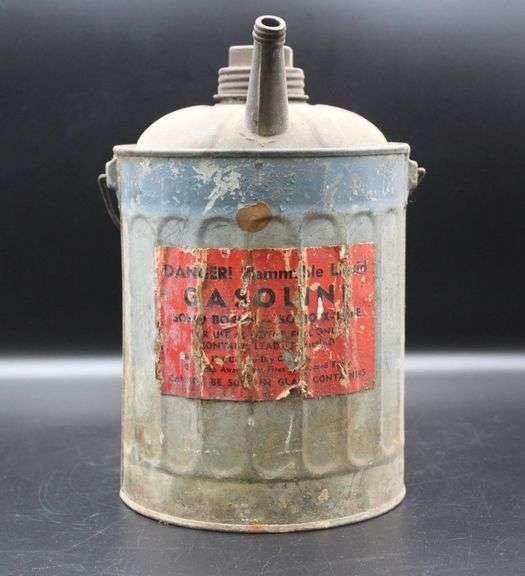 Vintage Deluxe Metal Gasoline Can with Handle and Spigot - Auction Ohio