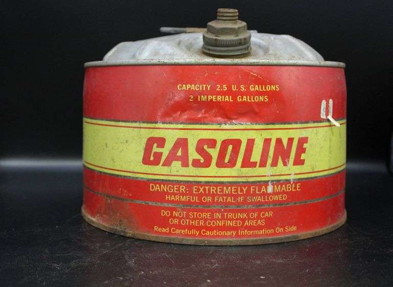 Huffy Gasoline Can, 2.5 Gallons, Red and Yellow Metal - Auction Ohio