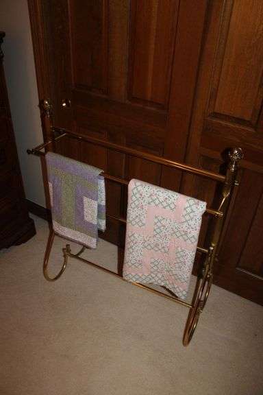 Brass Quilt Rack With Two Quilts Included - Auction Ohio