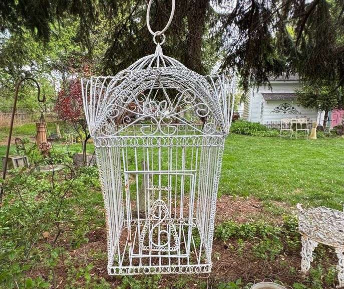 White Ornate Wire Birdcage with Decorative Scrollwork - Auction Ohio