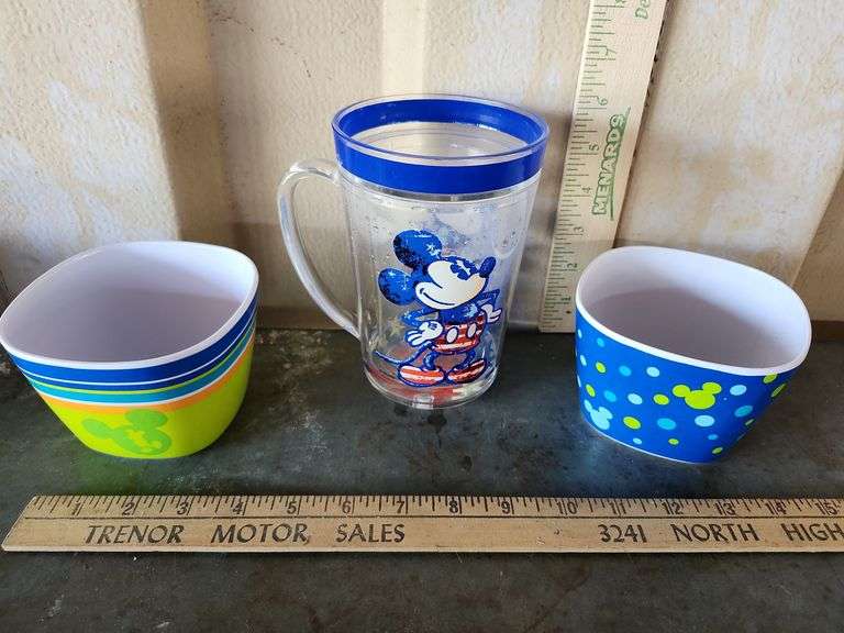 Disney Mickey Mouse Cup & Two Bowls - Auction Ohio