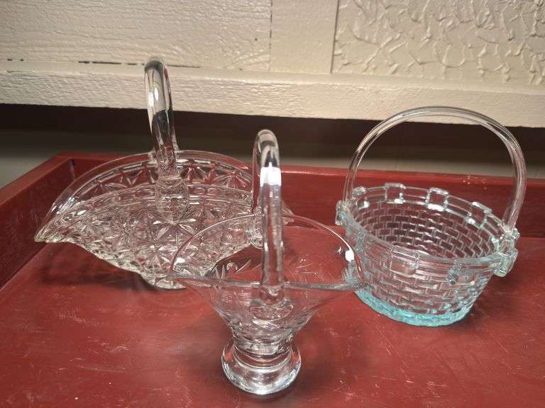 3 Clear Glass/Crystal Baskets - Auction Ohio