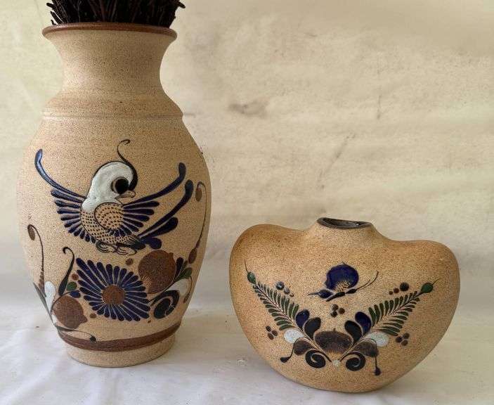 Tenola Pottery Vases with Hand-Painted Bird and Floral Designs ...