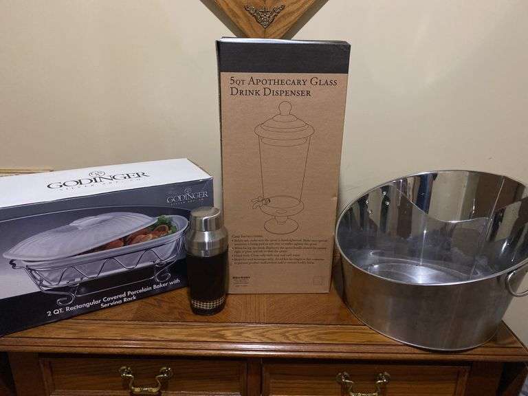 Apothecary glass dispenser - ice bucket - cocktail shaker - Godinger ...