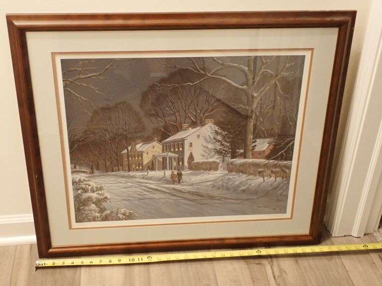 Matted & framed w/COA Lithograph Signed 'Dyerstown Road' Rustic Winter ...