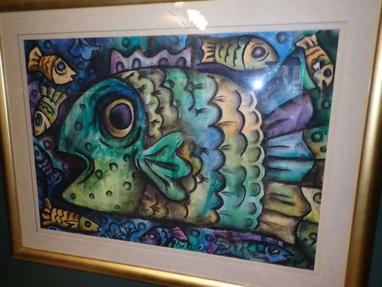 Original Watercolor & Charcoal On paper - NINE FISH - by Artist Meltzer ...