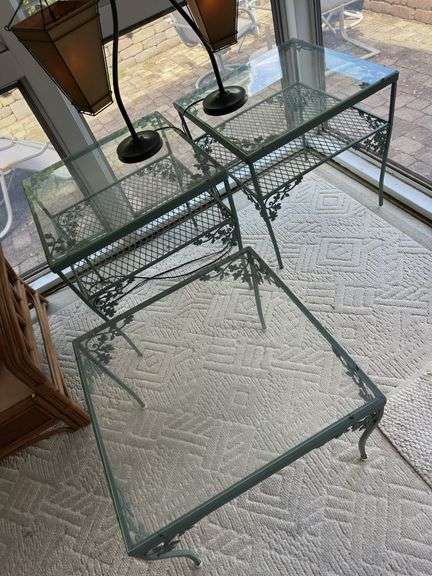 Trio of metal + glass tables - Auction Ohio