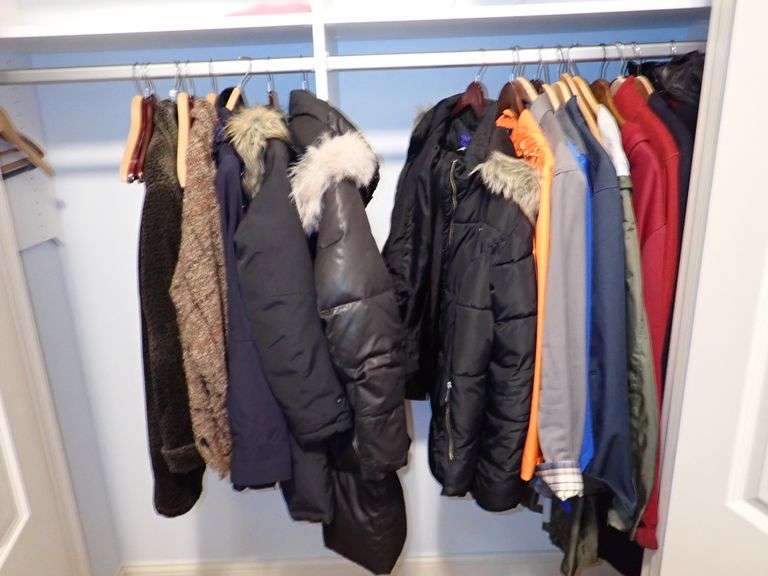 FRONT CLOSET CLEANOUT - NAME BRAND JACKETS & TOTE OF SCARVES & GLOVES ...
