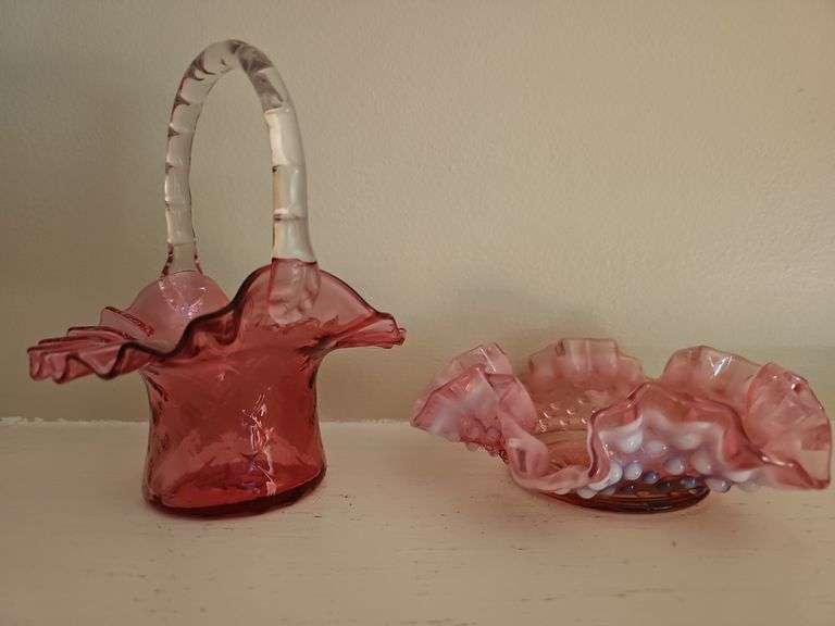 Fenton Glass Cranberry Opalescent Hobnail Double Ruffle candy dish ...