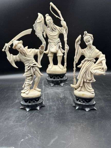 Set of Three Resin Figurines Depicting Chinese Figures with Black ...