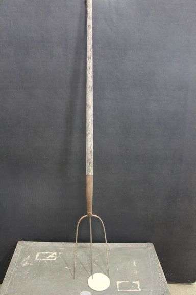 Antique Three-Tine Rustic Metal Pitchfork with Wooden Handle - Auction Ohio