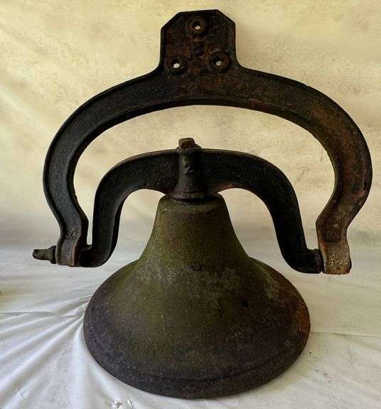 Large Cast Iron and Bronze School Bell with Bracket - Auction Ohio