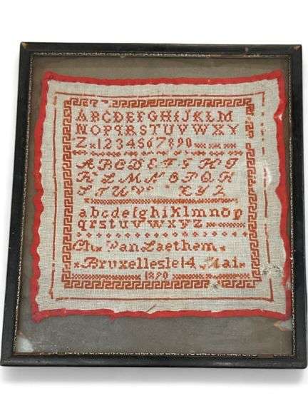 FRAMED NEEDLEWORK SAMPLER DATED 1890. - Auction Ohio