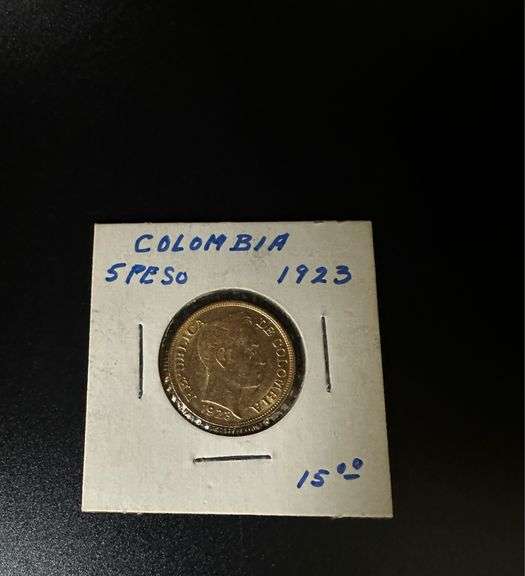 1923 Colombia 5 Peso Gold Coin - Auction Ohio